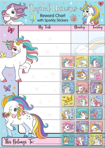 Magical Unicorn Reward Chart With 56 Sparkly Stickers – Eduline Malta