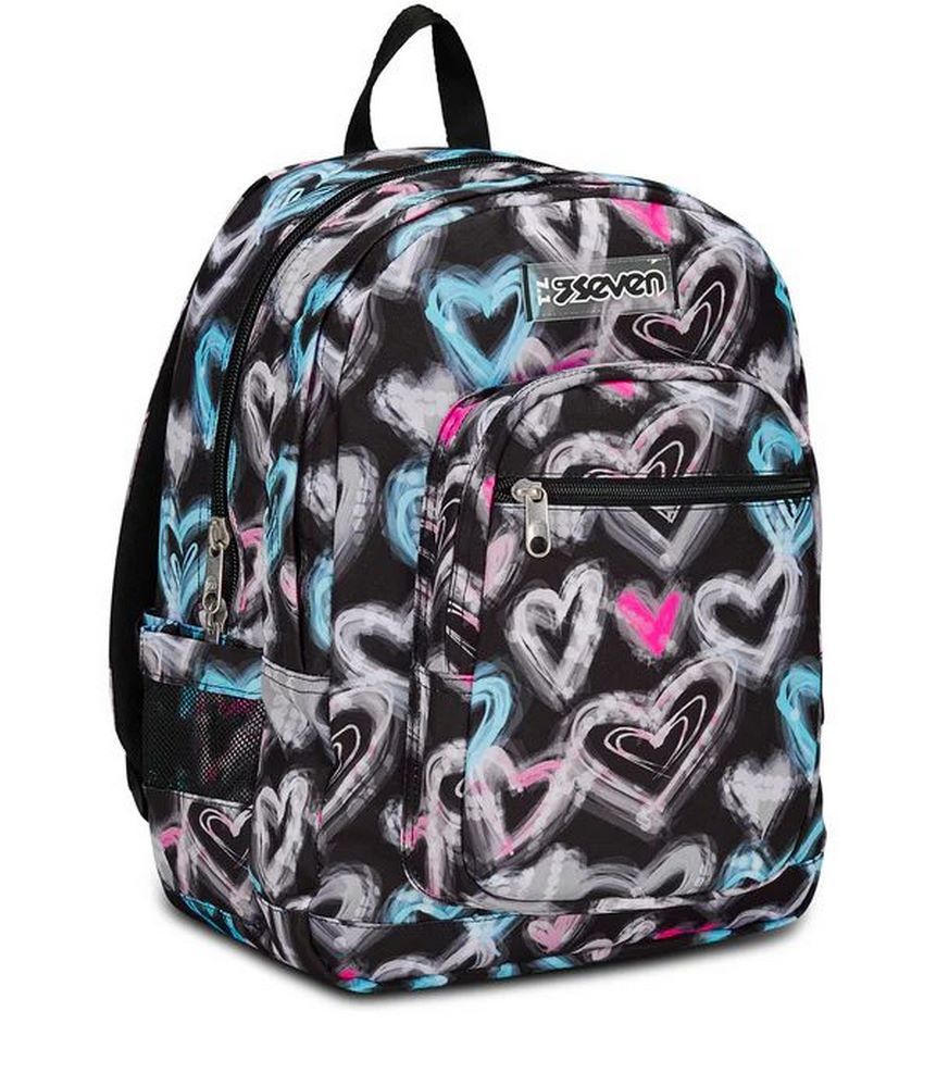 Seven – Girl Jet Black 2 Zip School Bag Fit A4 – Eduline Malta